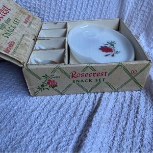 Vintage | Kitchen | Vintage Federal Glass Rose Snack Plate Set With Box ...